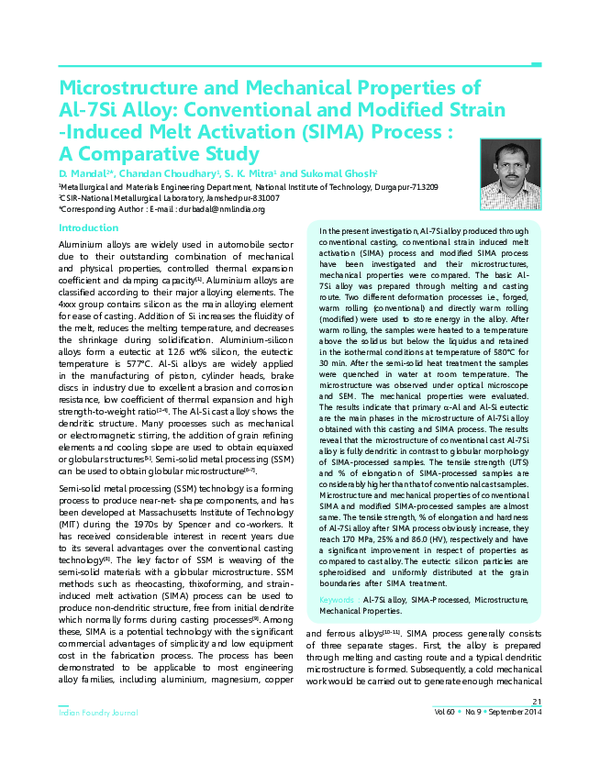 (PDF) Microstructure and Mechanical Properties of Al-7Si Alloy ...