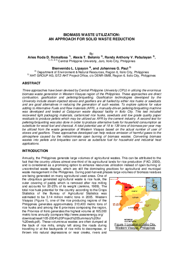 (PDF) Biomass Waste Utilization: An approach for solid waste reduction