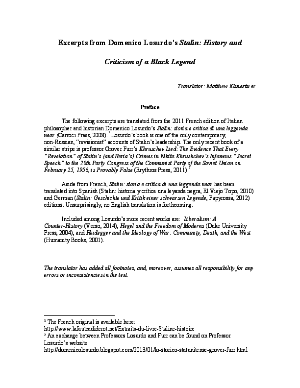 Excerpts from Domenico Losurdo’s Stalin: History and Criticism of a ...