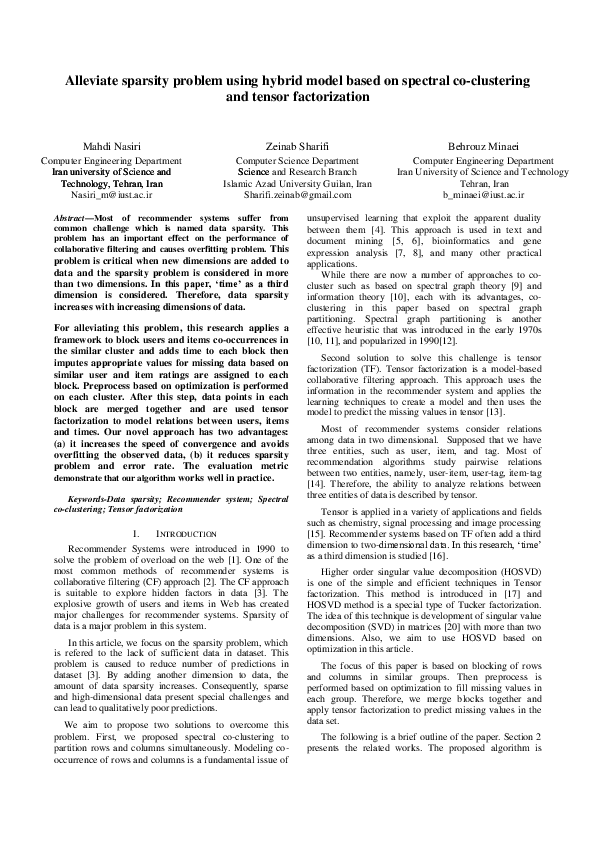 Pdf Alleviate Sparsity Problem Using Hybrid Model Based On Spectral Co Clustering And Tensor