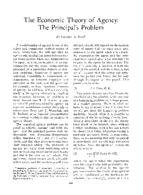 (PDF) Ross 1973 The economic theory of agency
