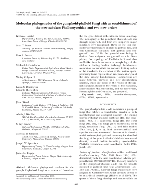 (PDF) Molecular phylogenetics of the gomphoid-phalloid fungi with an ...