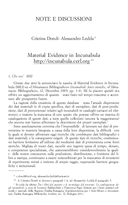 (PDF) Material Evidence in Incunabula