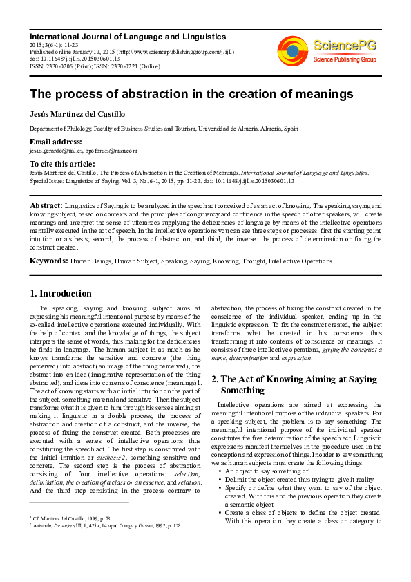 The process of abstraction in the creation of meanings