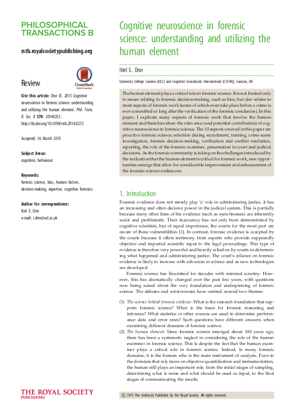 (PDF) Cognitive neuroscience in forensic science: understanding and ...