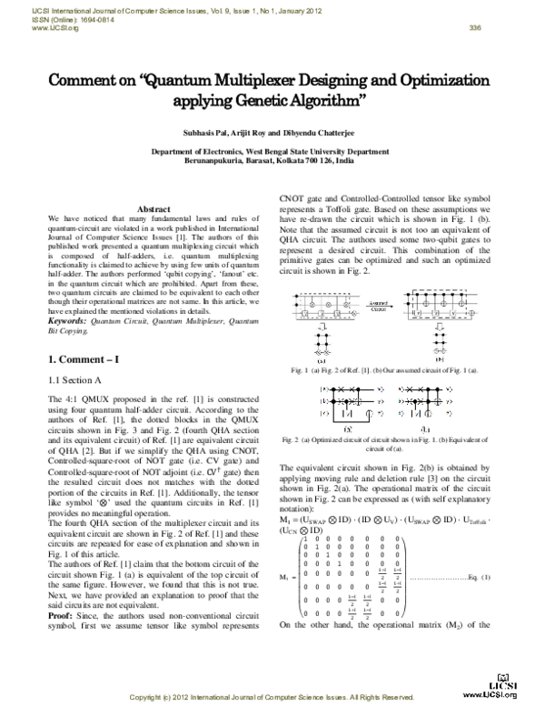 (PDF) 19. Comment on “Quantum Multiplexer Designing and Optimization ... (PDF) 19. Comment on “Quantum Multiplexer Designing and Optimization ...