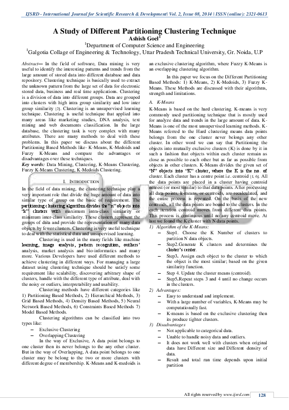 (PDF) A Study of Different Partitioning Clustering Technique