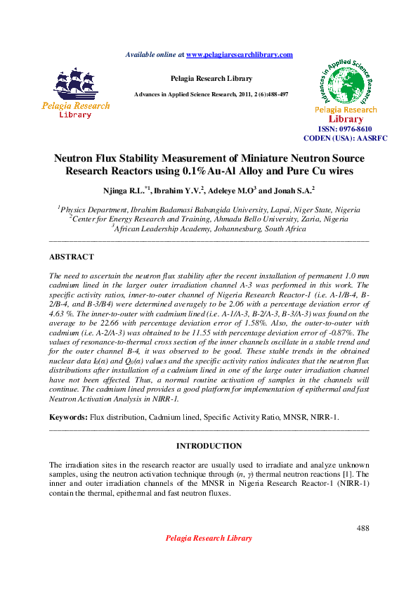 (PDF) Neutron Flux Stability Measurement of Miniature Neutron Source Research Reactors using 0.1 ...