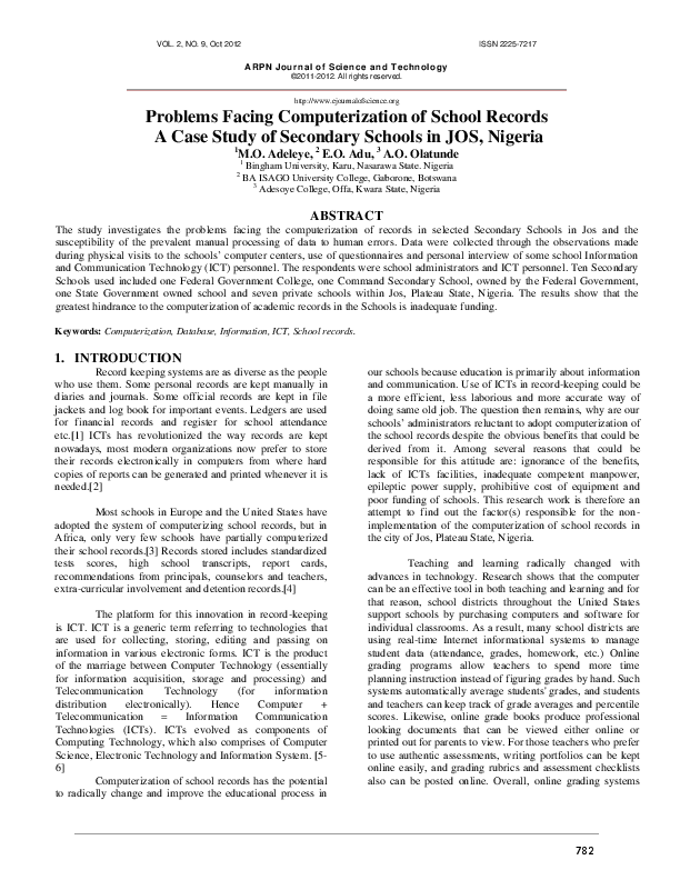 (PDF) Problems Facing Computerization of School Records A Case Study of ...