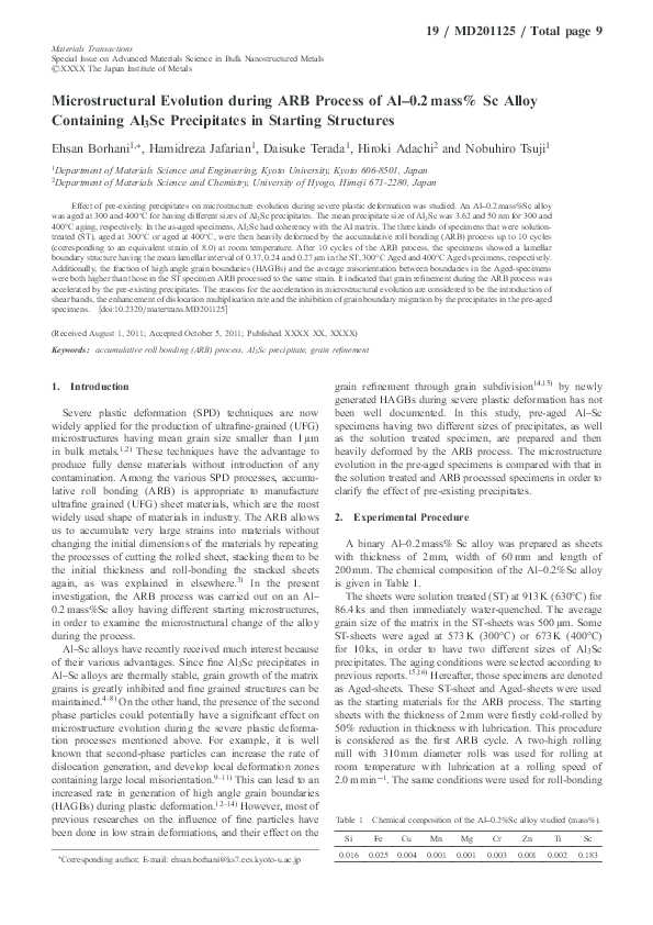 Microstructural Evolution during ARB Process of Al0.2 mass% Sc Alloy ...