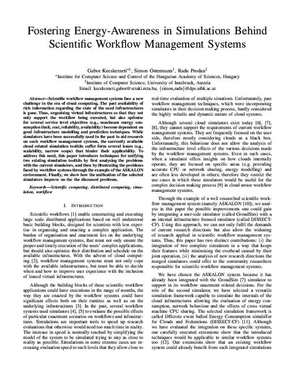 Pdf Fostering Energy Awareness In Simulations Behind Scientific Workflow Management Systems