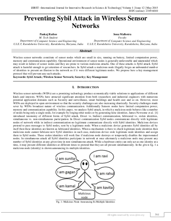 Pdf Preventing Sybil Attack In Wireless Sensor Networks
