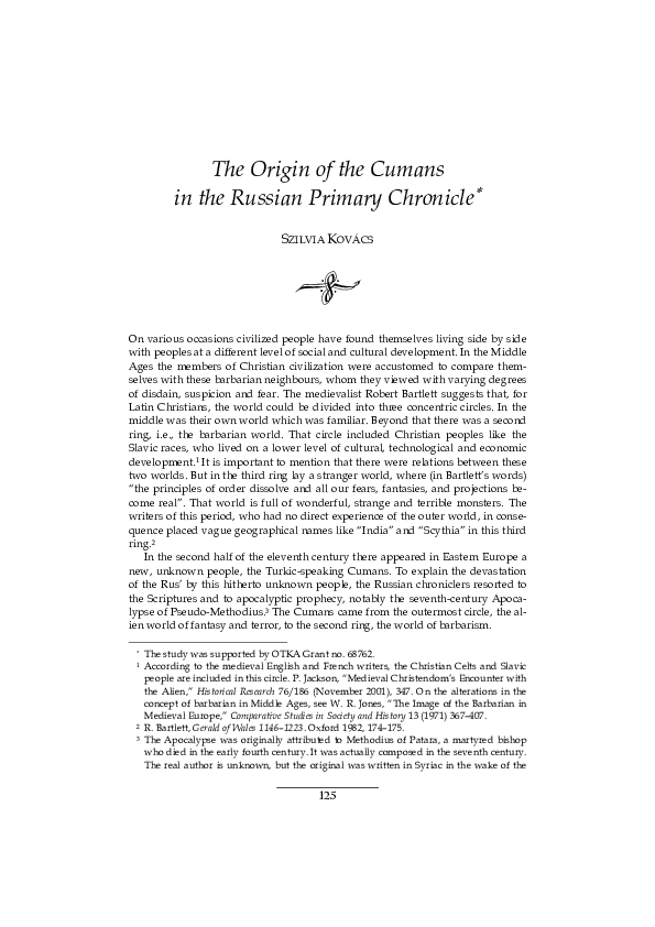 The Origin of the Cumans in the Russian Primary Chronicle