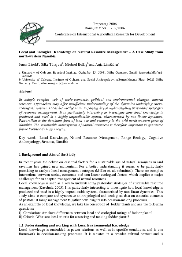 (PDF) Local and Ecological Knowledge on Natural Resource Management - A ...