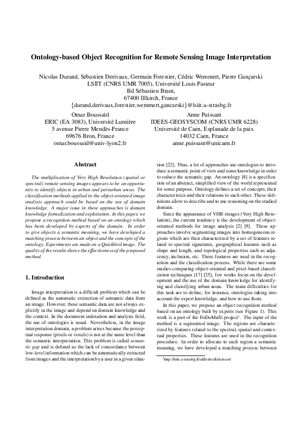 (PDF) Ontology-based object recognition for remote sensing image interpretation