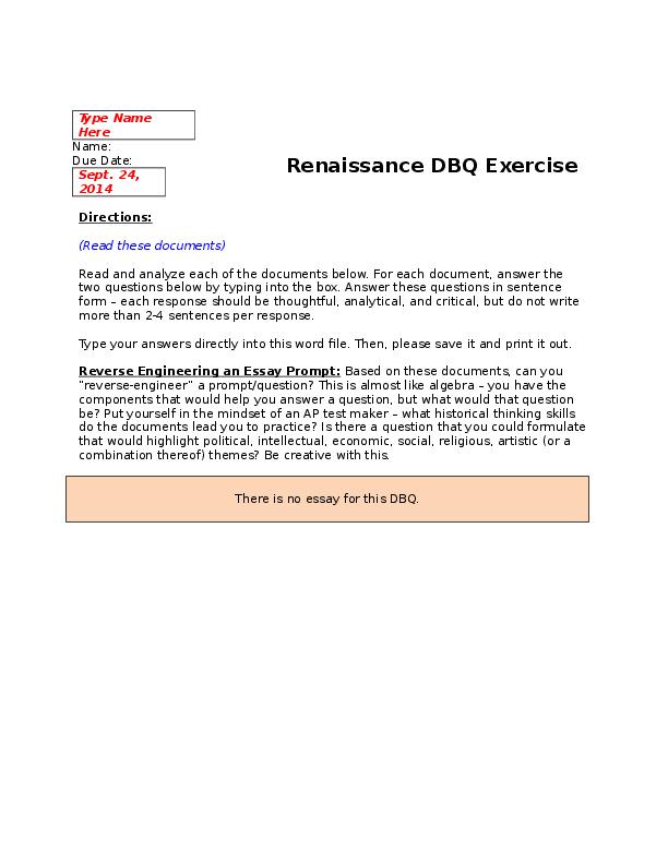 (DOC) Renaissance DBQ Exercise