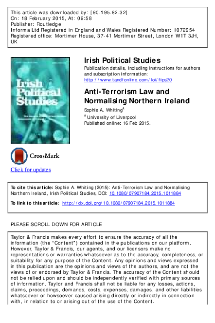 (PDF) Anti Terrorism Law and Normalising Northern Ireland (Blackbourn ...