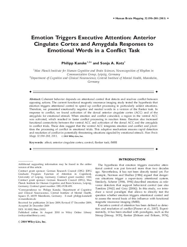 Emotion triggers executive attention: Anterior cingulate cortex and ...