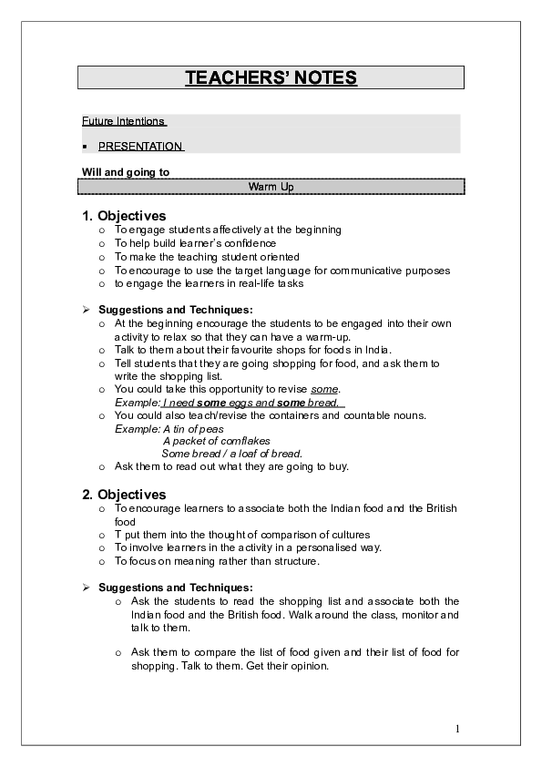 (DOC) TEACHERS' NOTES