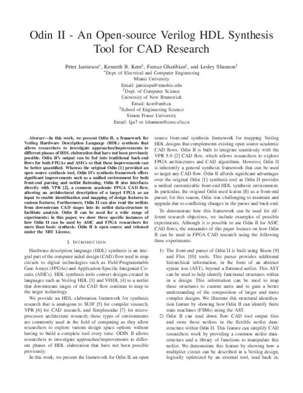Pdf Odin Ii An Open Source Verilog Hdl Synthesis Tool For Cad Research