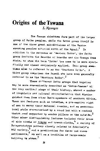 Origins of the Tswana