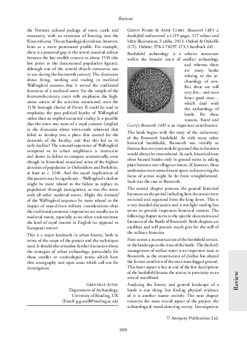 (PDF) Glenn Foard & Anne Curry. Bosworth 1485: a battlefield ...