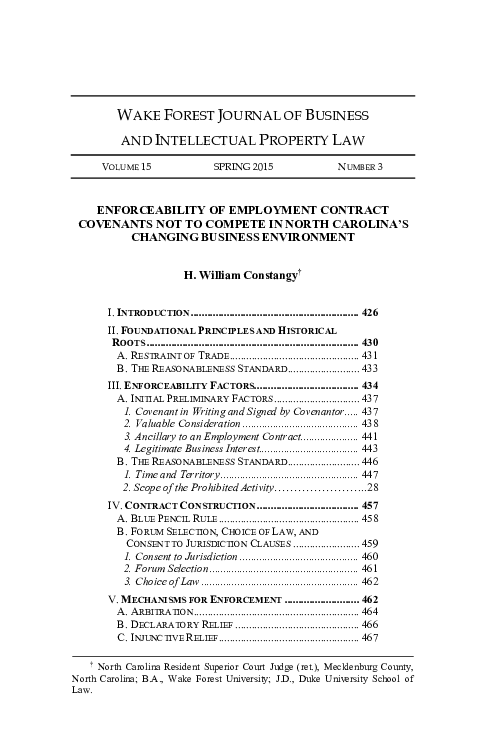 (PDF) ENFORCEABILITY OF EMPLOYMENT CONTRACT COVENANTS NOT TO COMPETE IN ...