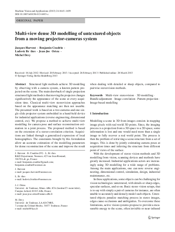 (PDF) Multi-view dense 3D modelling of untextured objects from a moving ...
