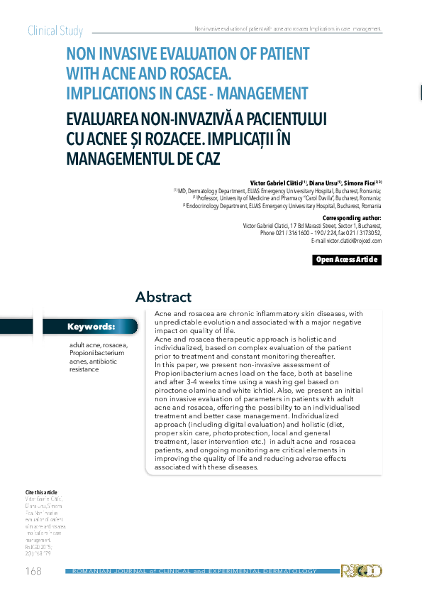 (PDF) NON INVASIVE EVALUATION OF PATIENT WITH ACNE AND ROSACEA. IMPLICATIONS IN CASE ...
