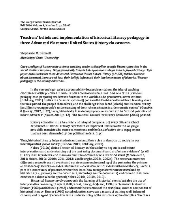 (PDF) Teachers' beliefs and implementation of historical literacy ...