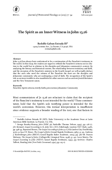 (PDF) The Spirit as an Inner Witness in John 15:26