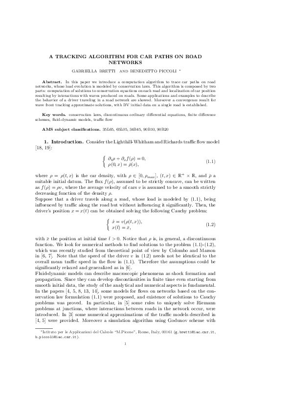 Pdf A Tracking Algorithm For Car Paths On Road Networks