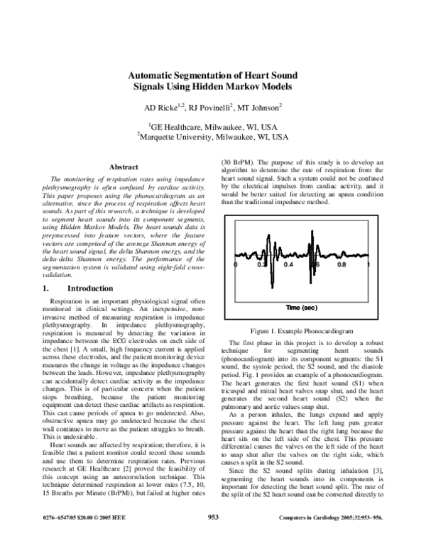 Pdf Automatic Segmentation Of Heart Sound Signals Using Hidden Markov