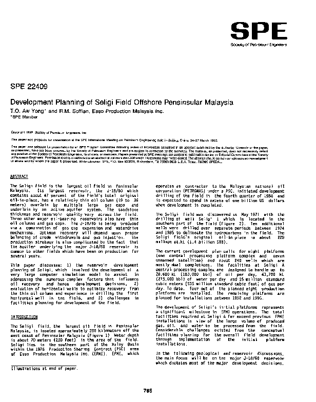 (PDF) Development Planning of Seligi Field Offshore Pensinsular Malaysia