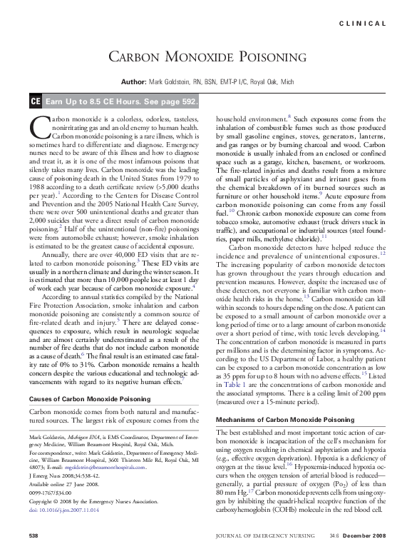 (PDF) CARBON MONOXIDE POISONING