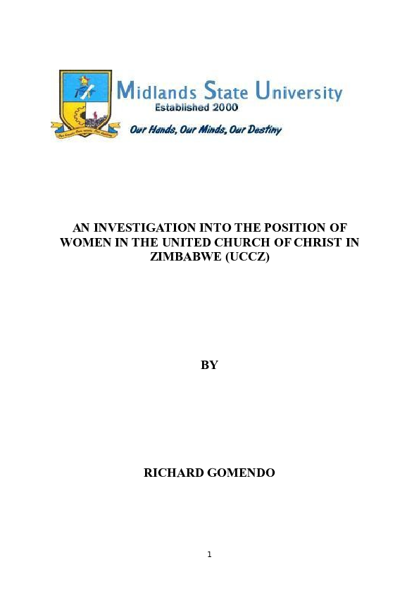 (DOC) AN INVESTIGATION INTO THE POSITION OF WOMEN IN THE UNITED CHURCH ...