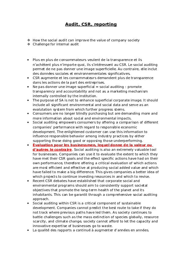 (DOC) Audit, CSR, reporting