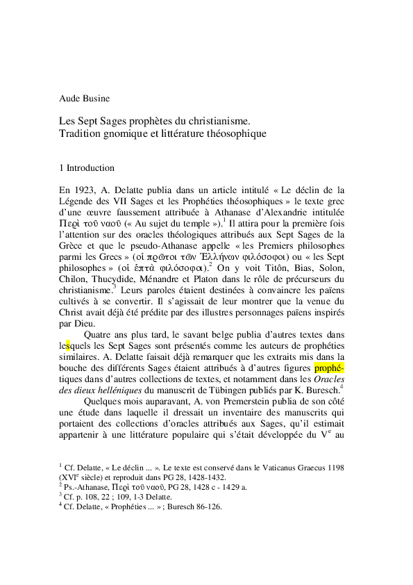 Les Sept Sages prophètes du christianisme. Tradition gnomique et ...