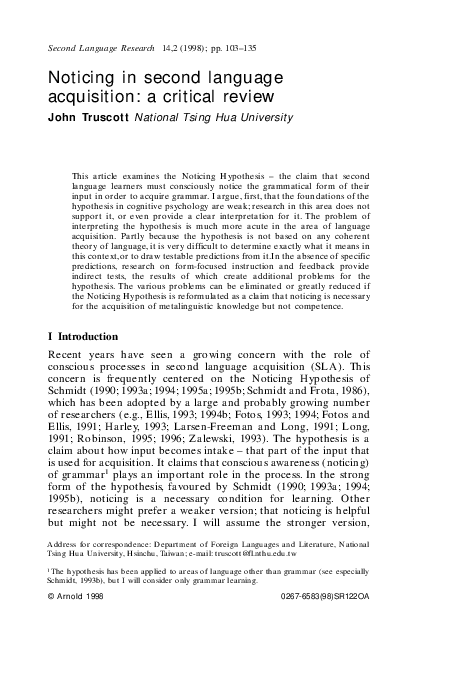 (PDF) Noticing in second language acquisition: a critical review