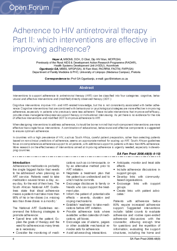 (PDF) Adherence to HIV antiretroviral therapy (Part II): Which ...