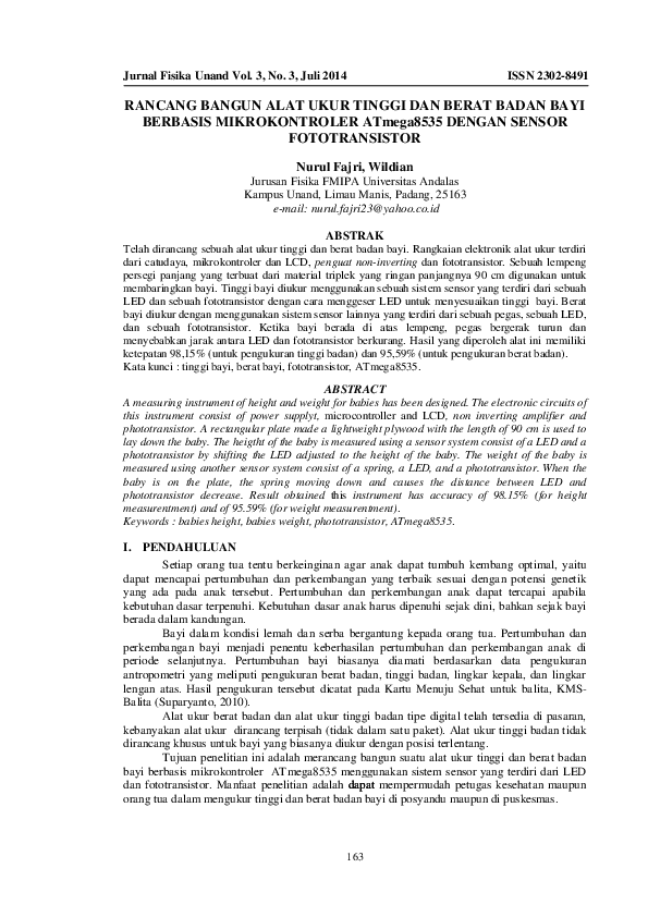 RANCANG BANGUN ALAT UKUR TINGGI DAN BERAT BADAN BAYI BERBASIS ...