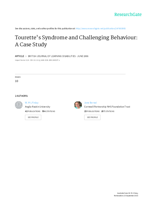 (PDF) Tourette's Syndrome and Challenging Behaviour: A Case Study
