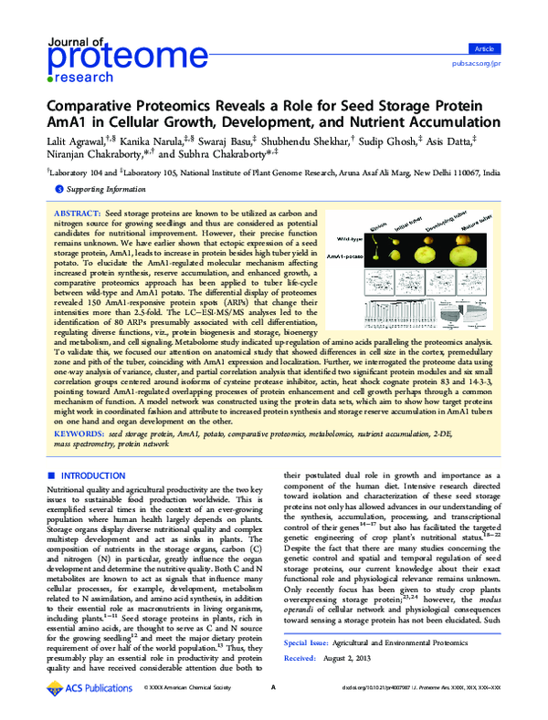 (PDF) Comparative Proteomics Reveals a Role for Seed Storage Protein AmA1 in Cellular Growth ...