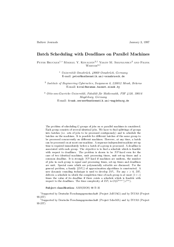 (PDF) Batch scheduling with deadlines on parallel machines