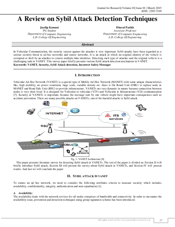 Pdf A Review On Sybil Attack Detection Techniques