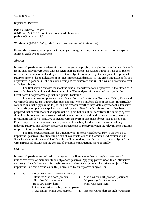 (PDF) P. Cabredo Hofherr (2017) Impersonal passives. SynCom chapter