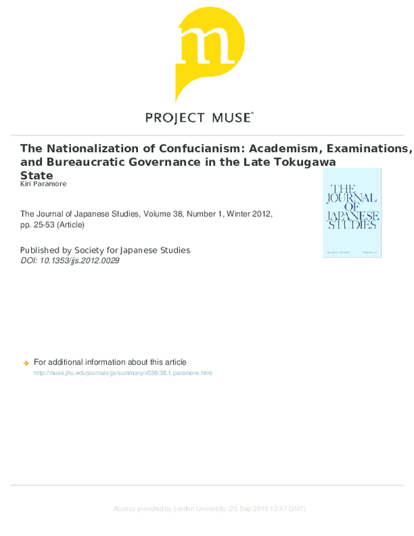 "The Nationalization of Confucianism: Academism, Examinations and ...