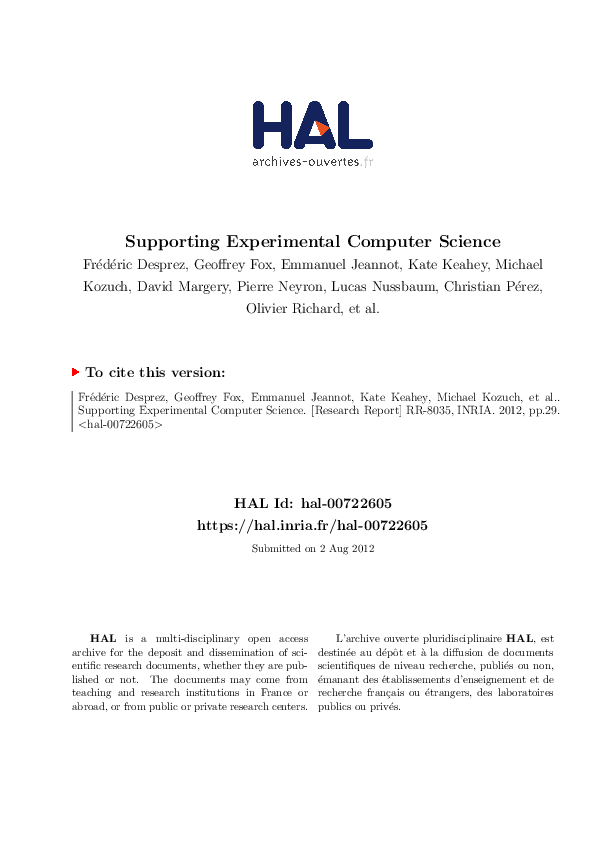 (PDF) Supporting Experimental Computer Science