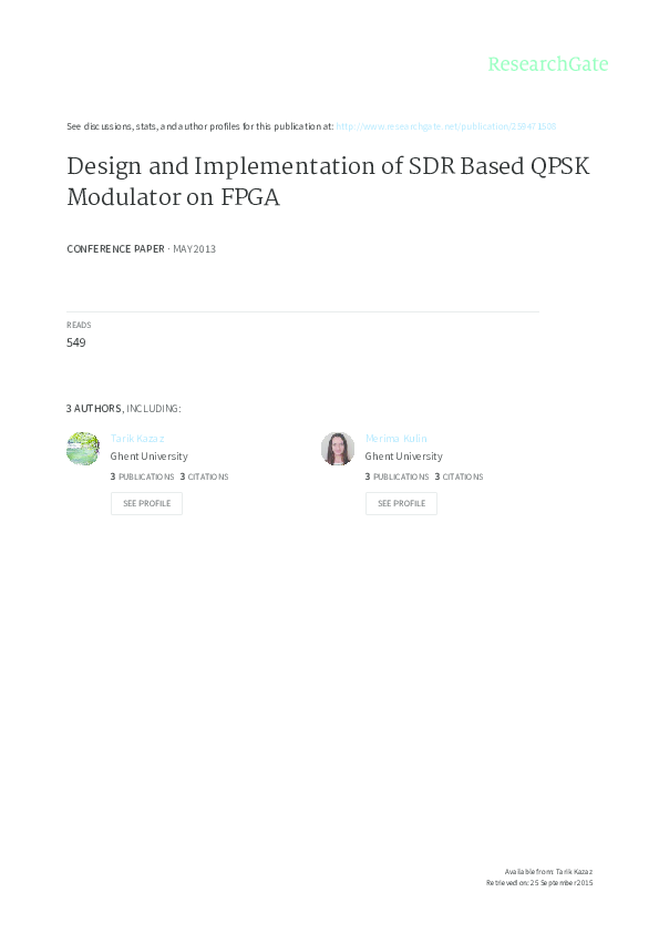 Pdf Design And Implementation Of Sdr Based Qpsk Modulator On Fpga
