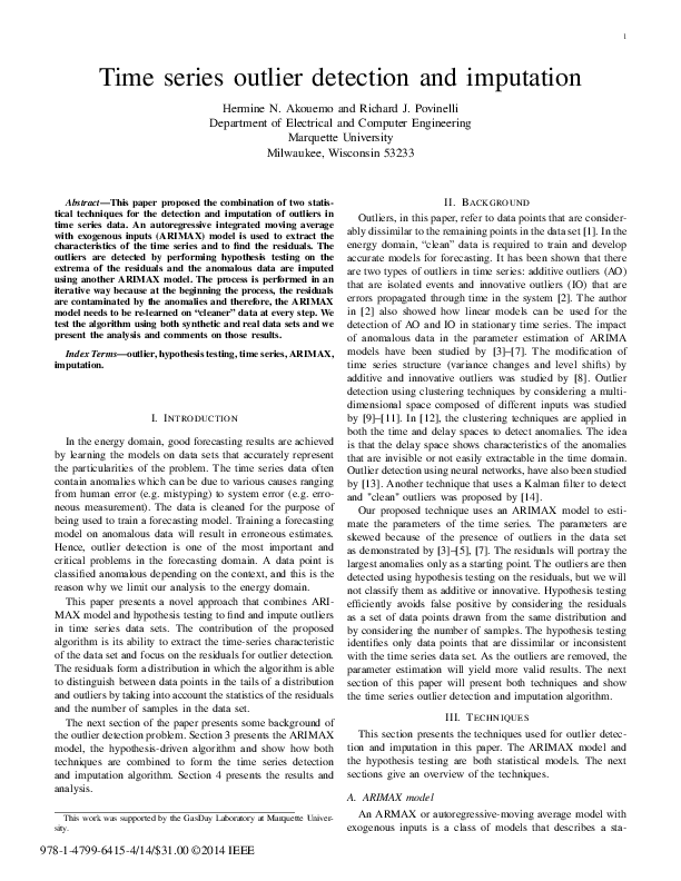 (PDF) Time series outlier detection and imputation